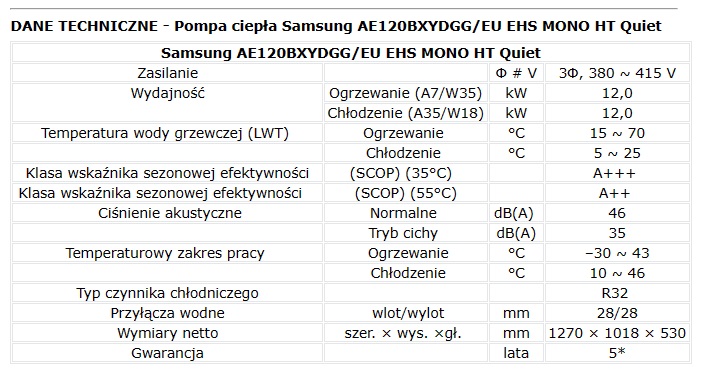 WYSOKOTEMPERATUROWA 12 kW EHS MONO HT QUIET POMPA CIEPŁA SAMSUNG ...