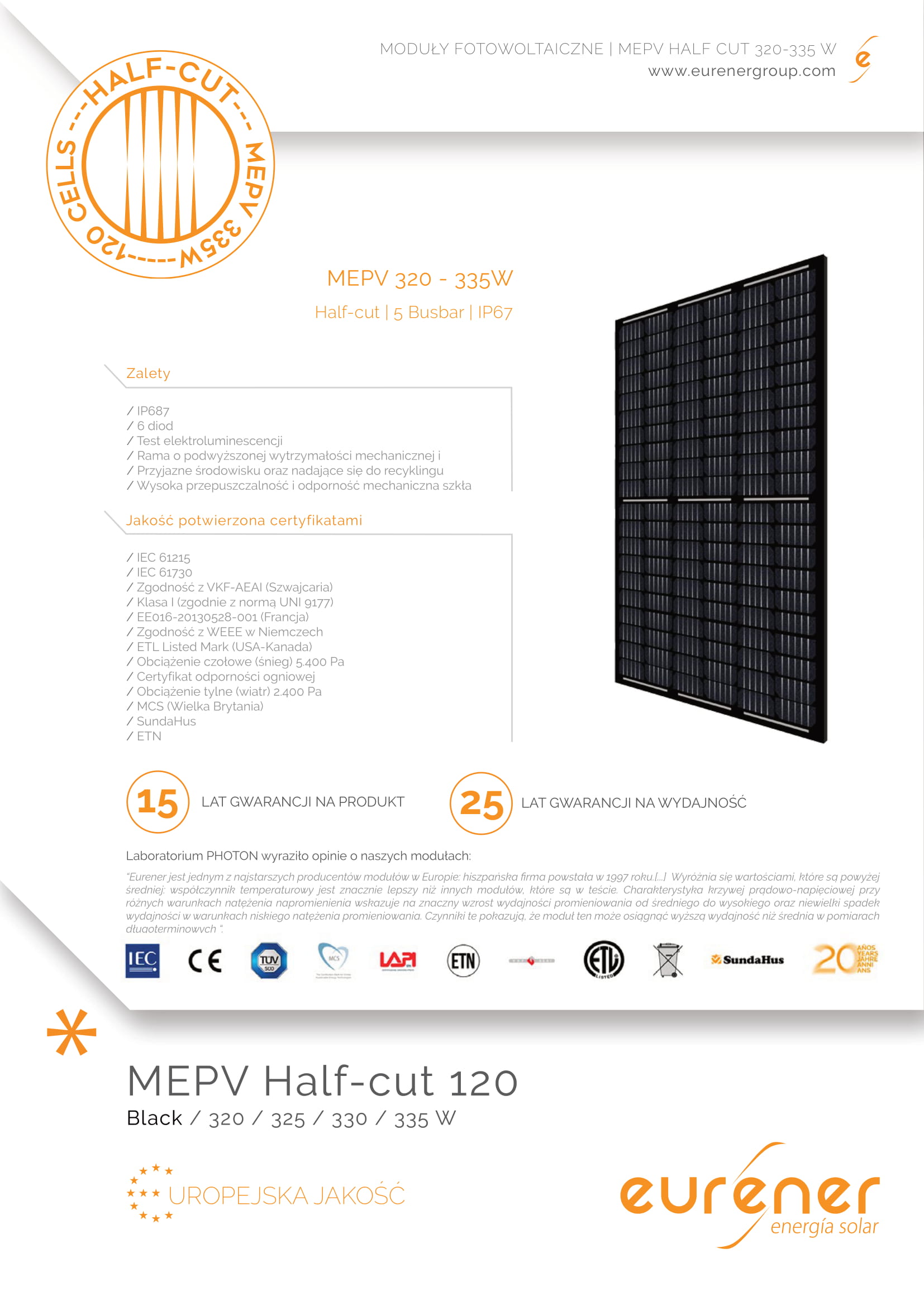 MODUŁ PV EURENER MEPV 330 - HC MONO FULL BLACK KAISAI POMPY CIEPŁA ...